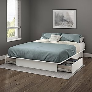 South Shore Step One Full/Queen Platform Bed (54/60'') with drawers, Pure White