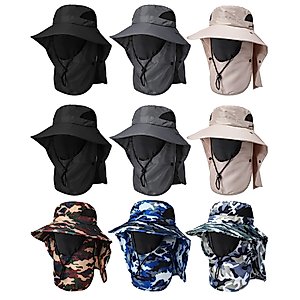 9 Pcs Summer Fishing Hat Women Men Sun Hats with UV Protection Wide Brim Outdoor Hat with Face Cover and Neck Flap Rollable Fishing Cap with Removable Face Flap for Gardening Hiking Beach, 7 Colors