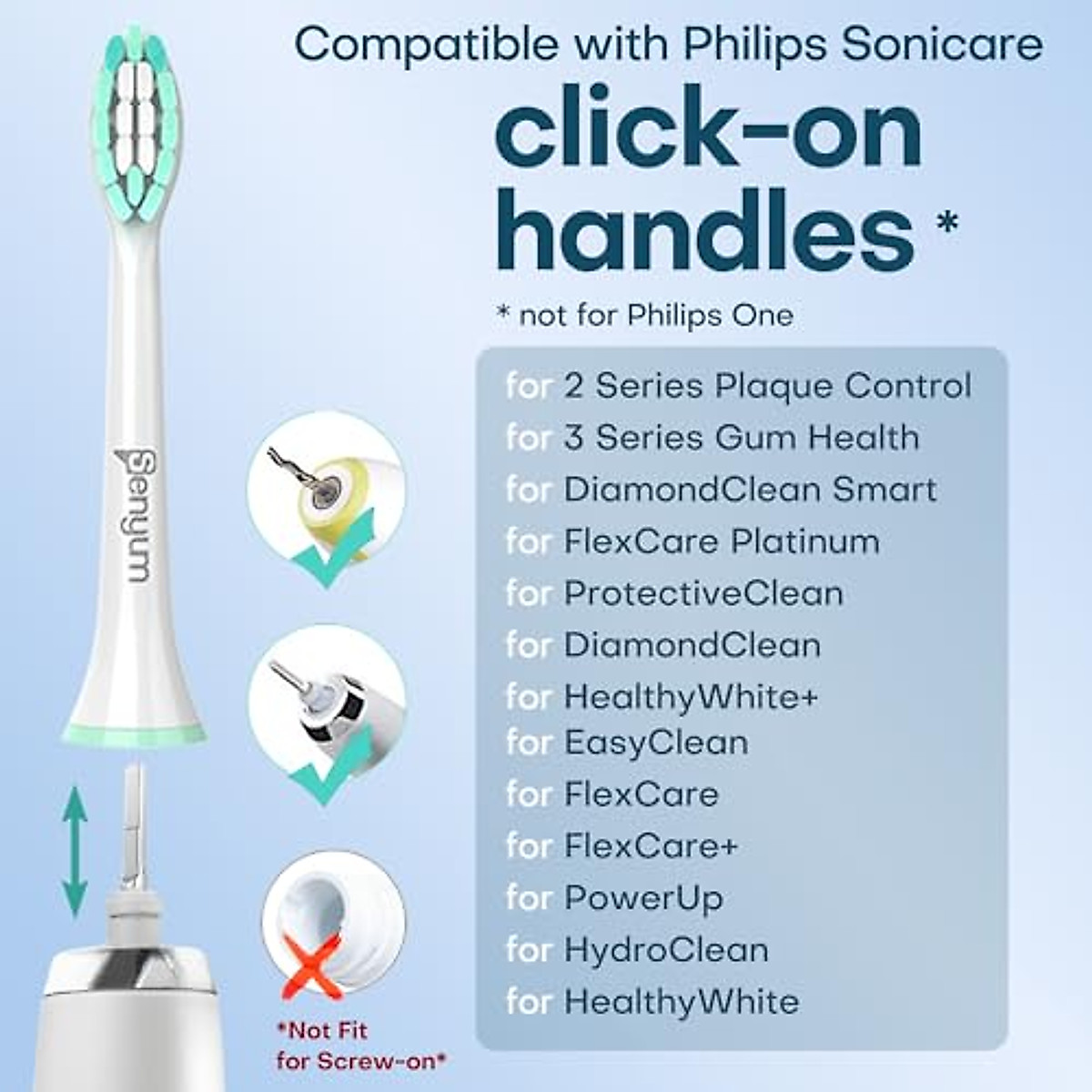 Senyum Replacement Toothbrush Heads Compatible with Phillips Sonicare Replacement Brush Head, Electric Toothbrush Heads Refill for Sonic Care Snap-On, White (8 Pack)