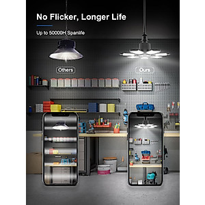 SEOBIOG 2-Pack LED Garage Light Bulbs, Ultra Bright 250W 25000LM Garage Lights Ceiling LED, 6500K Shop Light w/ 7+1 Deformable Panels, LED Light Bulbs for Garage, Workshop, Warehouse, Barn