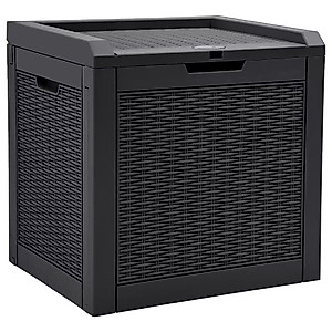 YITAHOME 32 Gallon Deck Box, Resin Storage with Lockable Lid & Side Handles, Indoor Outdoor Small Container for Patio Cushion, Garden Pool Accessories, Backyard Furniture, Water Resistant