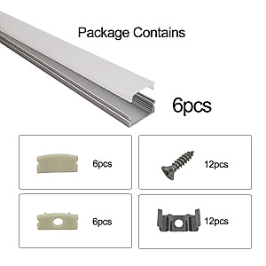 HAMRVL 6-Pack 30cm/1ft 17.2x7mm Led Aluminum Channel System U Shape with Cover, Led Strip Light Diffuser with White End Caps and Mounting Clips Accessories for Under Counter Light Fixture for Indoor