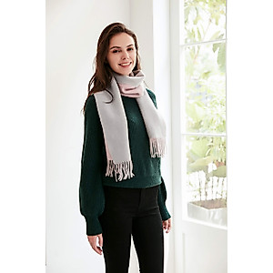 EURKEA 100% Cashmere 2023 Winter Collection, Women Fringed Edges Scarf, Gift Ready, Colors Available in Solid/Plaid/2-Tone, Pink and Light Grey, Free Size
