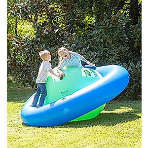 HearthSong Rock with It – Giant 8-Foot Inflatable Dome Rocker Bouncer – Fun Outdoor Game for Kids – Roll and Play Seesaw Rocker with 6 Handles – Child’s Backyard Toy