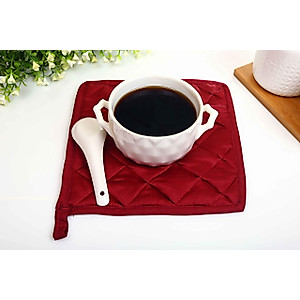 Pot Holders Cotton Made Machine Washable Heat Resistant Potholder, with Hanging Loop, Potholder for Cooking, Baking, Serving- Size 7" x 7" - Burgundy Color - ( Pack of 30 )
