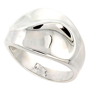 Sterling Silver Cigar Band Ring for Women Hefty w/Swirl Flawless Polished Finish 5/8 inch size 10