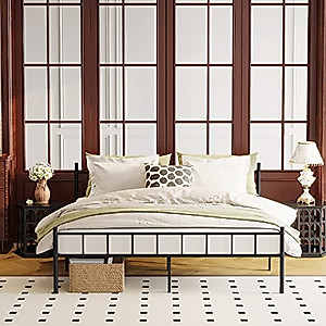 DIIYIV Full Size Metal Platform Bed Frame with Heavy Duty Steel Slat Support,14 Inch Easy Assembly Mattress Foundation with Headboard,No Box Spring Needed,Black