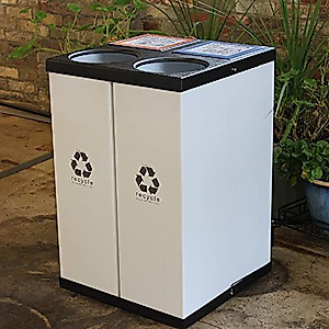 RecycleBoxBin Double Recycling Bin - Large Capacity (25 gal. per bin), All Plastic Construction, Light-Weight, with Changeable Label System