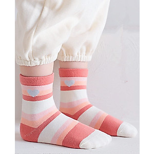 Toptim Kids Girls' Crew Socks Cute Casual Dress Cotton Socks (6-9 Years, 10 Pairs)