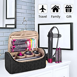 Yarwo Travel Case Compatible for Dyson Airwrap Complete Styler and Attachments, Portable Storage Bag with Hanging Hook for Hair Curler Accessories, Valentines Day Gifts for Her, Black (Patent Design)