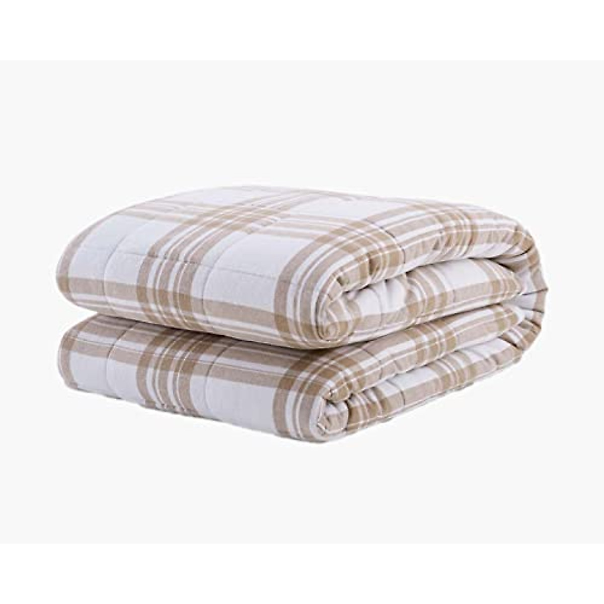 Gravity Blanket Sherpa Weighted Blanket, 10 lbs Taupe Plaid 48" x 66", The Original Weighted Blanket for Sleep, Brushed Flannel Sherpa Blanket, Cotton Made Breathable Throw Blanket