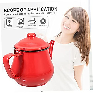 SWOOMEY Enamel Kettle Portable Tea Kettle Portable Water Kettle Turkish Teapot Meat Oil Strainer Stovetop Enamel Teakettle China Teapot Tea Kettles Retro Enamel Kettle Kitchen Tea Pot Red