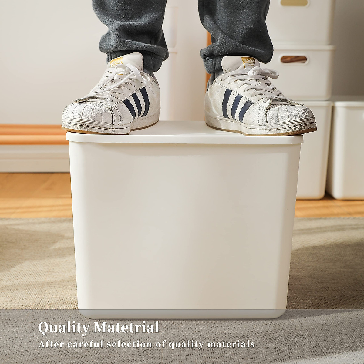 Yishyfier Plastic Storage Baskets Bins Boxes With Lids,Organizing Container White Storage Organizer Bins For Shelves Drawers Desktop Playroom Classroom Office,6-Pack(4XL+2L)