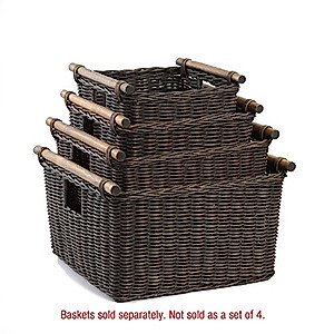 The Basket Lady Deep Pole Handle Wicker Storage Basket, Small, 11.5 in L x 11.5 in W x 8 in H, Antique Walnut Brown