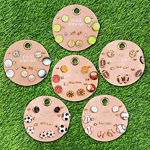 Sports Earring Set for Women Multi Pairs Assorted Multipack - Girl's Stud Earrings Jewelry Gift for Sports Mom Football, Baseball, Basketball, Soccer Team (Basketball - 8 Pairs)