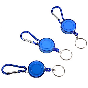 Alomejor Reel Key Chain 3Pcs Heavy Duty Retractable Key Chain Key Reel Key Badge Reel Cord Clip with Nylon Cord Rope Carabiner for Fly Fishing Tool(Blue)