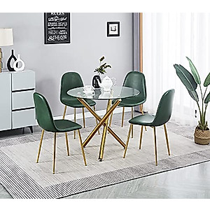 ROOIOME Round Glass Dining Table for Kitchen Dining, Modern Compact Round Glass Kitchen Table for Resturant, Bar Room and Small Space, with Tempered Glass Topand Gold Legs
