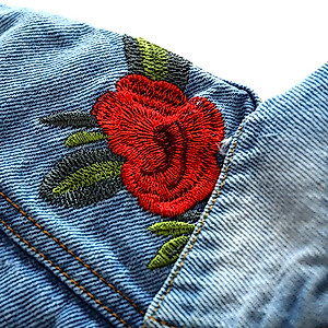 Top and Top Baby Girls Denim Jacket Rose Flower Embroidery Toddler Ripped Denim Coat For Kids (80/9-12 Months), Blue