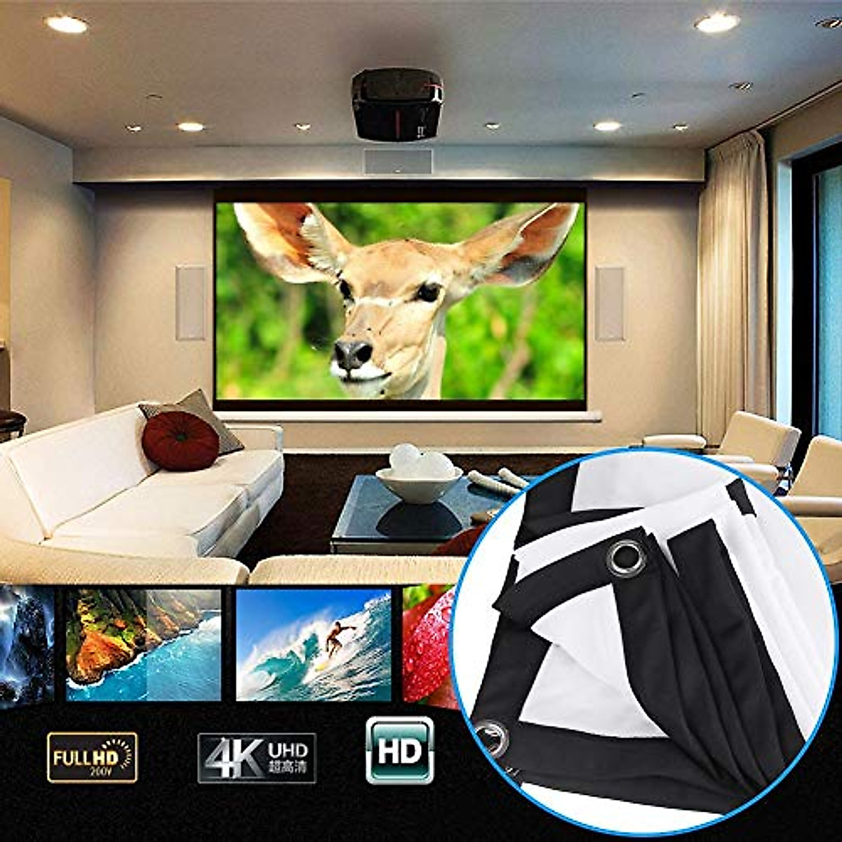 Ochine Projector Screen Home Projection Movies Screen Outdoor Indoor Support Double Sided Projection Foldable Anti-Crease Portable Home Theater Screens for Home, Party, Office, Classroom