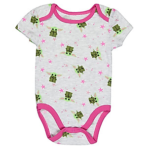 Happy Threads Star Wars Infant Baby Girls Come to The Cute Side Grogu Baby Yoda One Piece Pajama Romper 3 Pack (0-3 Months) Pink