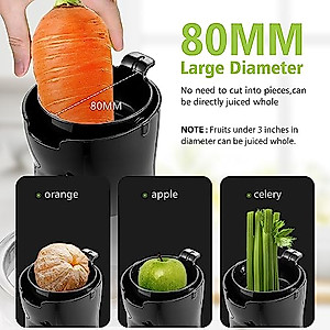 Slow Masticating Juicer, AAOBOSI 80MM Large Feed Chute Cold Press Juicer Machine w/ 2 Filler Openings, Reverse Function & Quiet Motor for High Nutrient Fruits Vegetables (Gray)