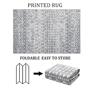 GarveeHome 8x10 Area Rug Modern Moroccan Boho Machine Washable Area Rug for Living Room Diamond Bohemian Accent Rug Throw Carpet Non-Slip Stain Resistant Floor Cover for Home Decor, Grey