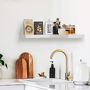 Merapi 24 Inch Floating Shelves, Wall Shelves for Bathroom, Bedroom, 1.5" Thick Hanging Shelf for Wall Storage, Wall Mounted Wooden Shelves Over Toilet, for Kitchen, Living Room (White, Set of 3)