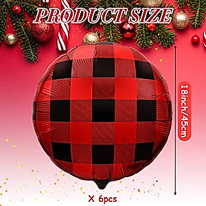 6 Pieces Buffalo Plaid Lumberjack Party Balloons 18 Inches Gingham Mylar Balloons Black and Red Plaid Party Balloons for Christmas Birthday Baby Shower Holiday Decoration