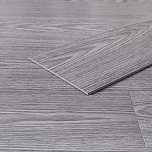 Peel and Stick Floor Tile, 36PCS 54 Sq.Ft Vinyl Flooring, Rigid Wood Surface Waterproof Hard Core, Self-Adhesive for Bedroom Bathroom Kitchen DIY Installation (36" x 6", Dark Grey)