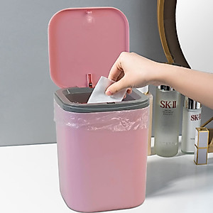 Bringer Plastic Countertop Tiny Waste Can, 0.5 Gallon Mini Garbage Can with Push-on Lid, Pink