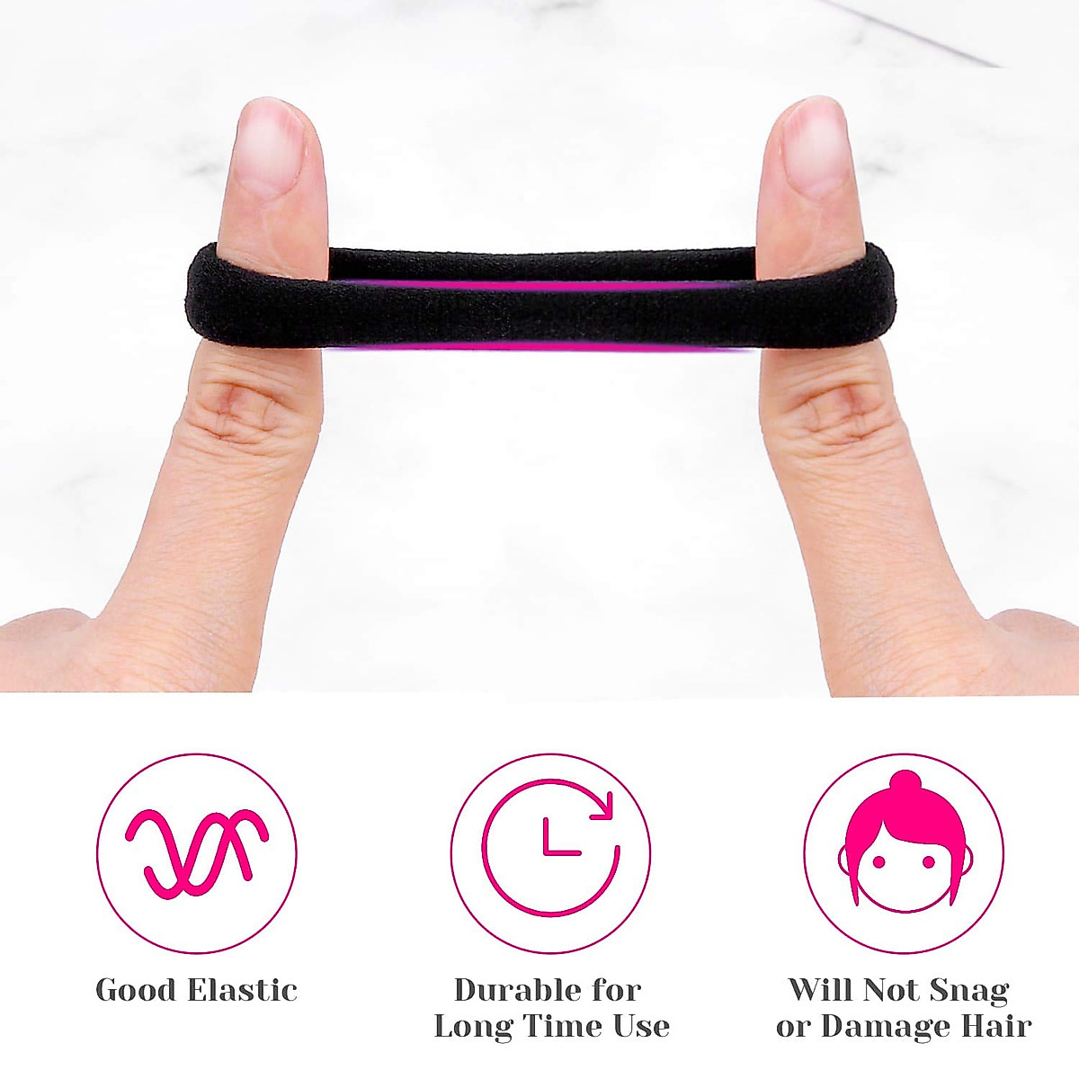 Anezus 50 Pcs Thick Black Hair Ties Large Hair Elastics Bulk Hair Ties Stretch Hair Bands Ponytail Holders for Thick Heavy and Curly Hair, Neutral Colors