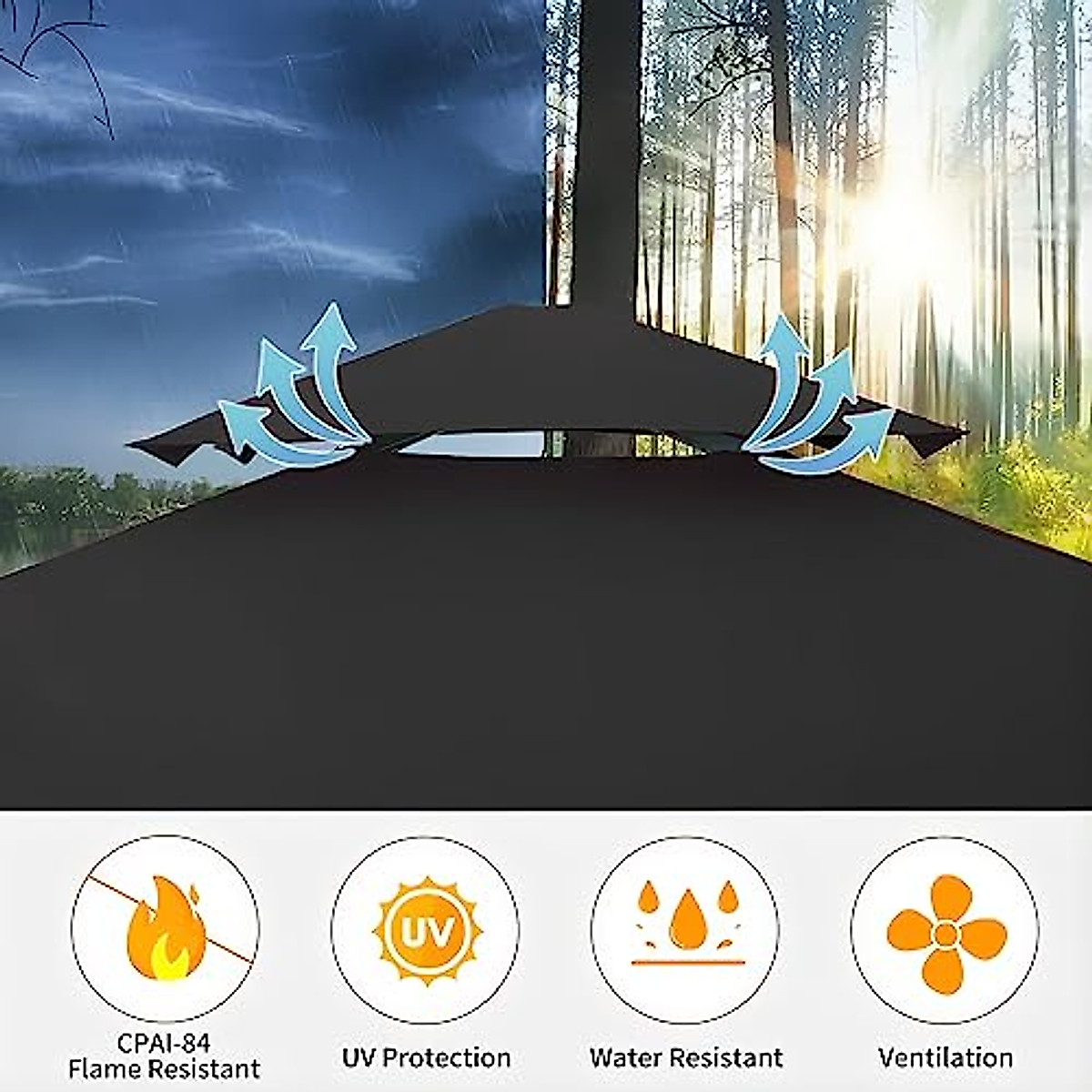 Grezone Outdoor Grill Gazebo Tent Barbeque Grill Canopy for Outdoor Patio Backyard Grill Shelter Hardtop BBQ Black / L93 x W62 x H98 Inch