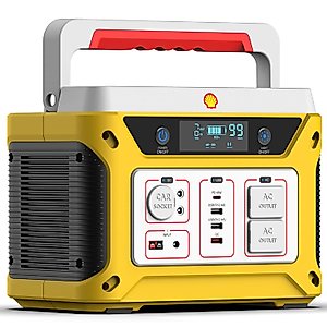 Shell Portable Power Station, 583Wh Solar Generator (Solar Panel Optional) with Lithium Battery Pack, 500W 10-Port,2 AC Outlets,60W USB-C PD Port,LED Light + Emergency Triangle, Portable Power Supply
