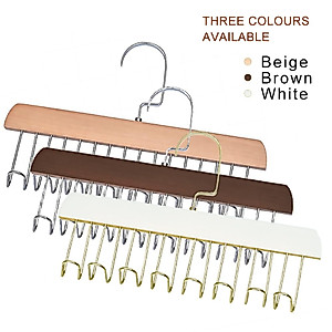 Belt Hanger for Closet,Tank Top Hanger w/8 Hooks Capacity,2 Pack Wood Space Saving Hanger, Sturdy and Durable Scarf Organizer and Storage for Tops, Bras, Camisoles, Scarfs or Tie (White)