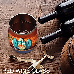 WYUSPGK 304 Stainless Steel Insulated Cup, Surfboard on Wooden Print Smooth Rim, Durable & Reusable - Perfect for Office, Home, And Travel