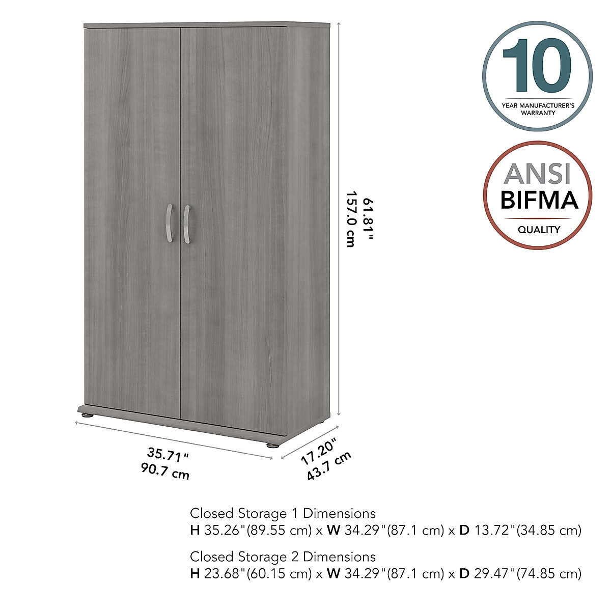 Bush Business Furniture Universal Tall Storage Cabinet with Doors and Shelves in Platinum Gray | Large Storage Unit for Home Office or Commercial Space