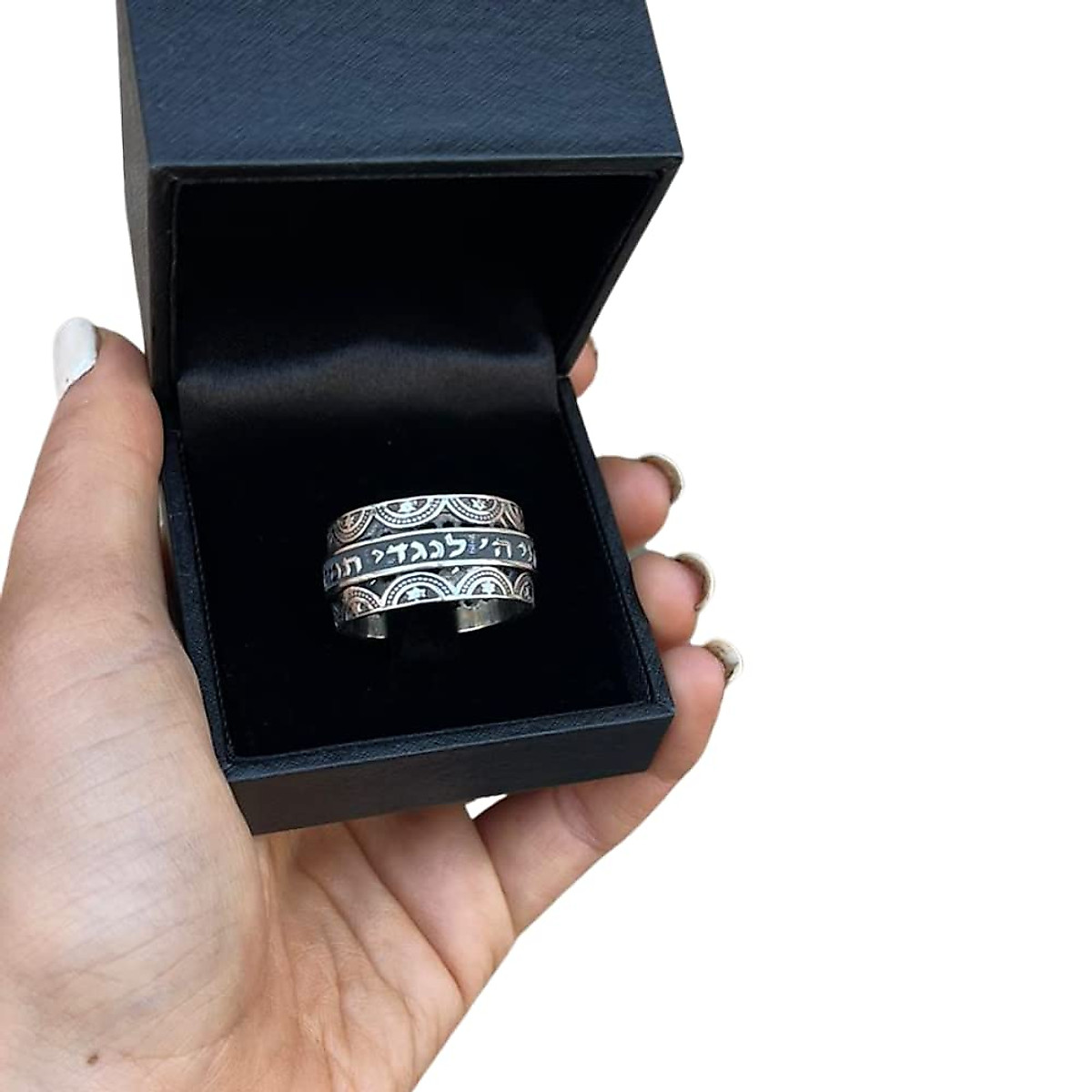 Baltinester Handmade Hebrew This Too Shall Pass Meditation Spinning Barrel Ring in 925 Sterling Silver Jewish Jewelry Size 7 Jewelry