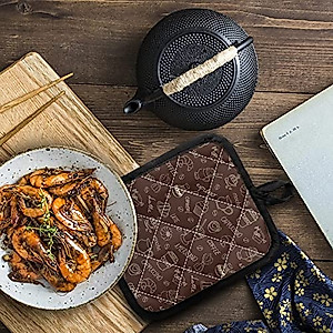 JoyLamoria Coffee Bread Oven Mitts Pot Cover Pad Printed Cook Oven Gloves Decorative Pot Pad Oven Mitt Organizer for BBQ Baking