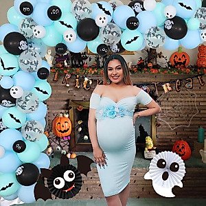Halloween Baby Shower Decorations for Boy - A Baby is Brewing Blue Balloon Garland Arch Kit Ghost Bat Foil Balloon Baby Shower Pregnancy Announcement Gender Reveal Party Supplies