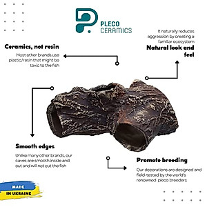 Plecoceramics Large Aquarium Cave Hiding Place for Fish Ceramic Decoration Hideout Tree Trunk Log for plecos and Cichlids