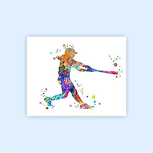 Dignovel Studios Unframed (Set of 6) 8X10 Watercolor Girl Baseball Softball helmet glove ball bat blazer Sport Art print Bedroom Wall Art dnc4