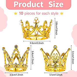 30 Pcs Gold Crown Cake Topper Mini Small Crowns Pearl Rhinestone Princess Cupcake Toppers for Flower Arrangements Glittering Cake Decoration for Girl Lady Bridal Wedding Birthday Party, 3 Style