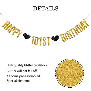 WeBenison Happy 101st Birthday Banner 101 Years Loved/Cheers to 101 Years Birthday Party Decoration Supplies/Gold Glitter