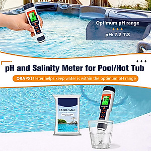 Pool Salt Tester pH Meter ORAPXI Salinity Meter and pH Tester PPM EC Meter with LCD Screen 5 in 1- Salt pH TDS EC Meter for Saltwater Pool, Hot Tubs, Spas, Aquarium, Hydroponics System, Home Brew