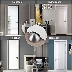 UELSTFLY 4 Pack Door Stoppers, Stainless Steel Half Dome Floor Door Stopper, 3M Adhesive Door Stoppers Wall Protector, No Drill Rubber Floor Door Stop for Living Room, Bedroom, Bathroom, Office