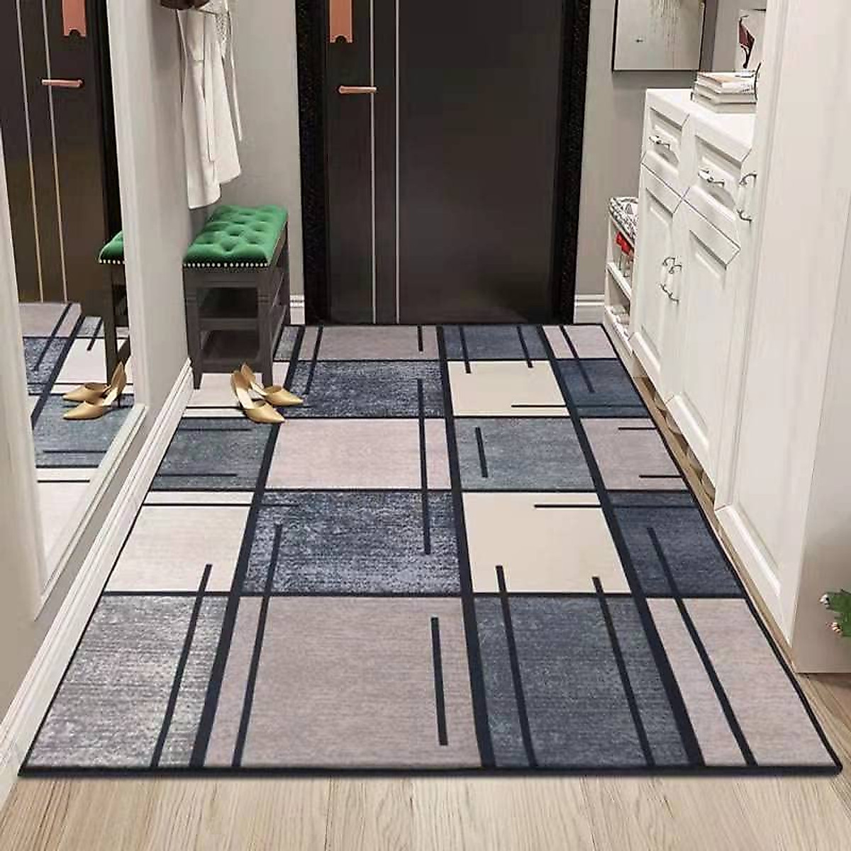 Grey Geometric Checkered Area Rug,Indoor Outdoor Rug，Low lint and Easy Care，Foldable Comfort Casual Living Room Bedroom Area 2x3ft