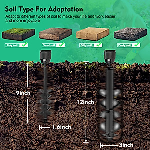 Auger Drill Bit for Planting 1.6"x9" 3"x12" Garden Spiral Set Auger Post Hole Digger for Bedding Plant Bulbs Planter Flowers Umbrella Ice Hole for 3/8” Hex Drive Drill, Garden Gloves 14x Plant Labels