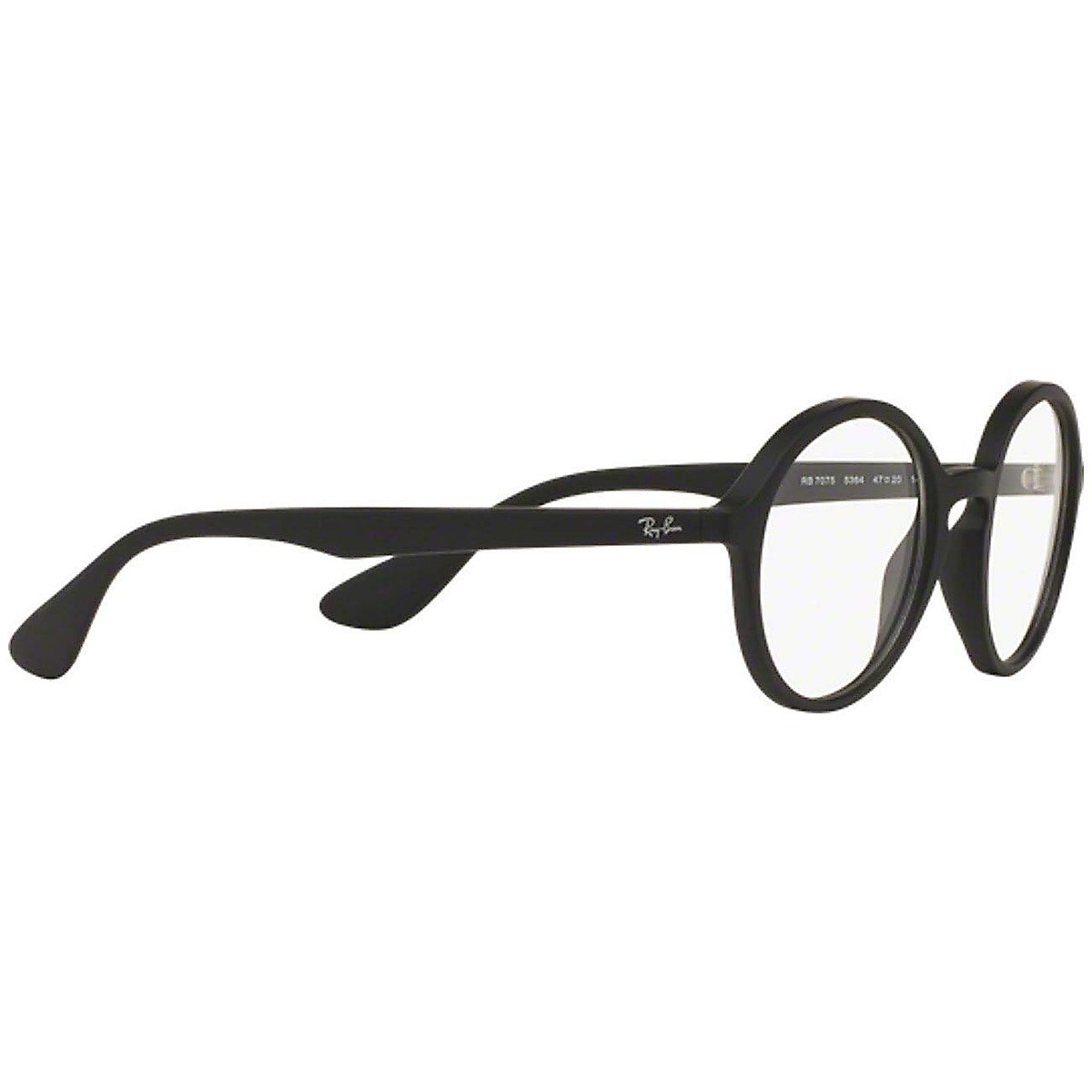 Ray-Ban RX7075 Round Prescription Eyeglass Frames, Rubber Black & Black/Demo Lens, 49 mm