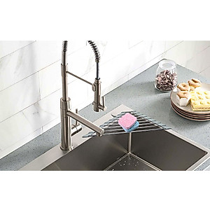 SHUYUE Triangle Dish Drying Rack for Sink Corner Roll Up Dish Drying Rack Folding Stainless Steel Multipurpose Over The Sink Corner Dish Drainer Mat for Kitchen (Grey)