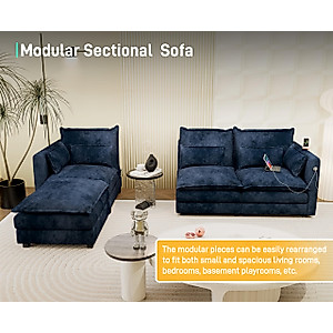 Modular Sectional Sofa, Convertible L Shaped Couch, 4 Seat Sofa Set with Chaise, Comfy Cloud Couches for Living Room, 110 inch Width Modern Sofa Couch, Chenille (Dark Blue, 3 Seats with Ottoman)